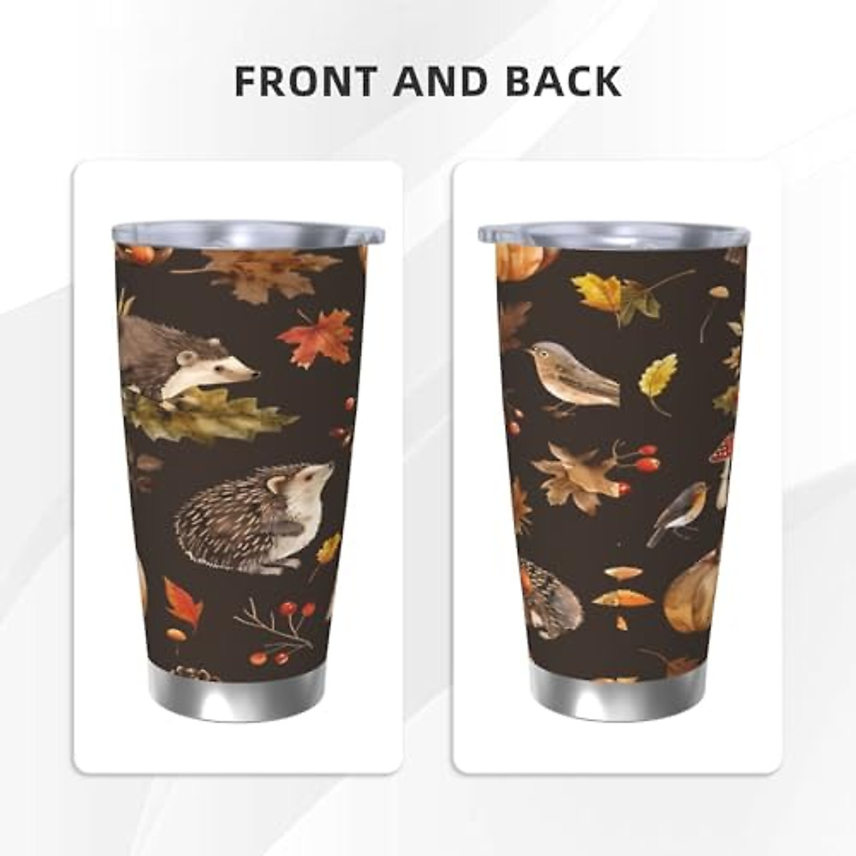 AYCZN Hedgehog Mushroom 20 OZ Tumbler Stainless Steel Travel Coffee Mug, Pumpkin Leaves Insulated Water Bottle with Lid Leakproof Thermal Cup