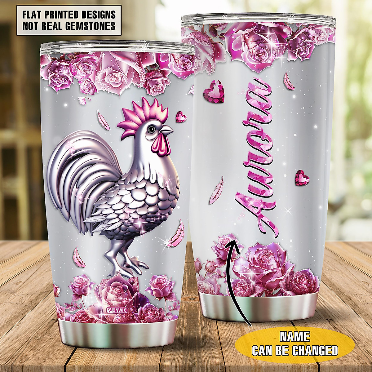 WONWIX Personalized Chicken Coffee Mug For Women Travel Drinking Cups Chickens Gifts For Mom Ladies Jewelry Birthday Christmas Valentine Mothers Day 20oz Stainless Steel Tumblers With Lids