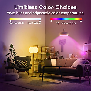 Geeni Prisma Plus 800 WiFi LED Smart Light Bulb (4-Pack), 2700-6500K Tunable Hue White to RGB, Dimmable, A19 60W, No Hub Required, Light Bulb Compatible with Alexa, Google Assistant