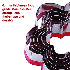 Flower Cookie Cutters Set 6-Pcs, Metal Flower Shapes Biscuit Cutter Made of Food Grade Stainless Steel, Protective Red TOP with Soft PVC, Safe & Healthy for Kids