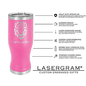 LaserGram 14oz Vacuum Insulated Pilsner Mug, Flag of Puerto Rico, Personalized Engraving Included (Pink)