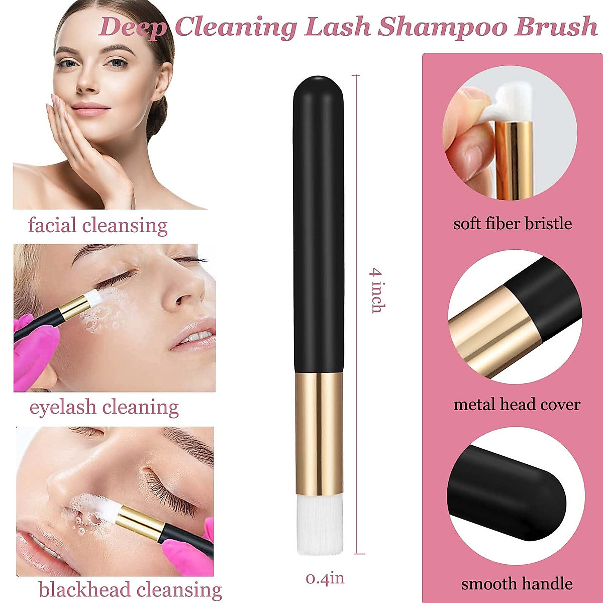 AREMOD Lash Cleaning Kit for Lash Extensions Eyelash Extension Cleanser with USB Lash Fan,60ml Lash Shampoo,Mascara Brush Cleaning Brush and Wash Bottle for Eye Makeup Remover(BLACK)