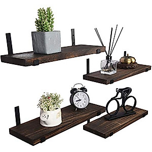 HXSWY Rustic Wood Floating Shelves for Wall Farmhouse Wooden Wall Shelf for Bathroom Kitchen Bedroom Living Room Set of 4 Dark Brown
