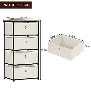 MOOACE 4 Drawer Dresser,Fabric Storage Tower,Clothes Organizer for Bedroom, Nursery, Entryway, Closets,Sturdy Black Steel Frame, Fabric Top,Milky Grey