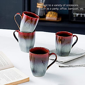 HENXFEN LEAD Coffee Mugs Set of 4 - Ceramic Cups 10 Oz with Large Handle for Coffee, Soup, Tea, Milk, Latte and Cocoa, Mug Gift Set Microwave & Oven, Dishwasher Safe - Red