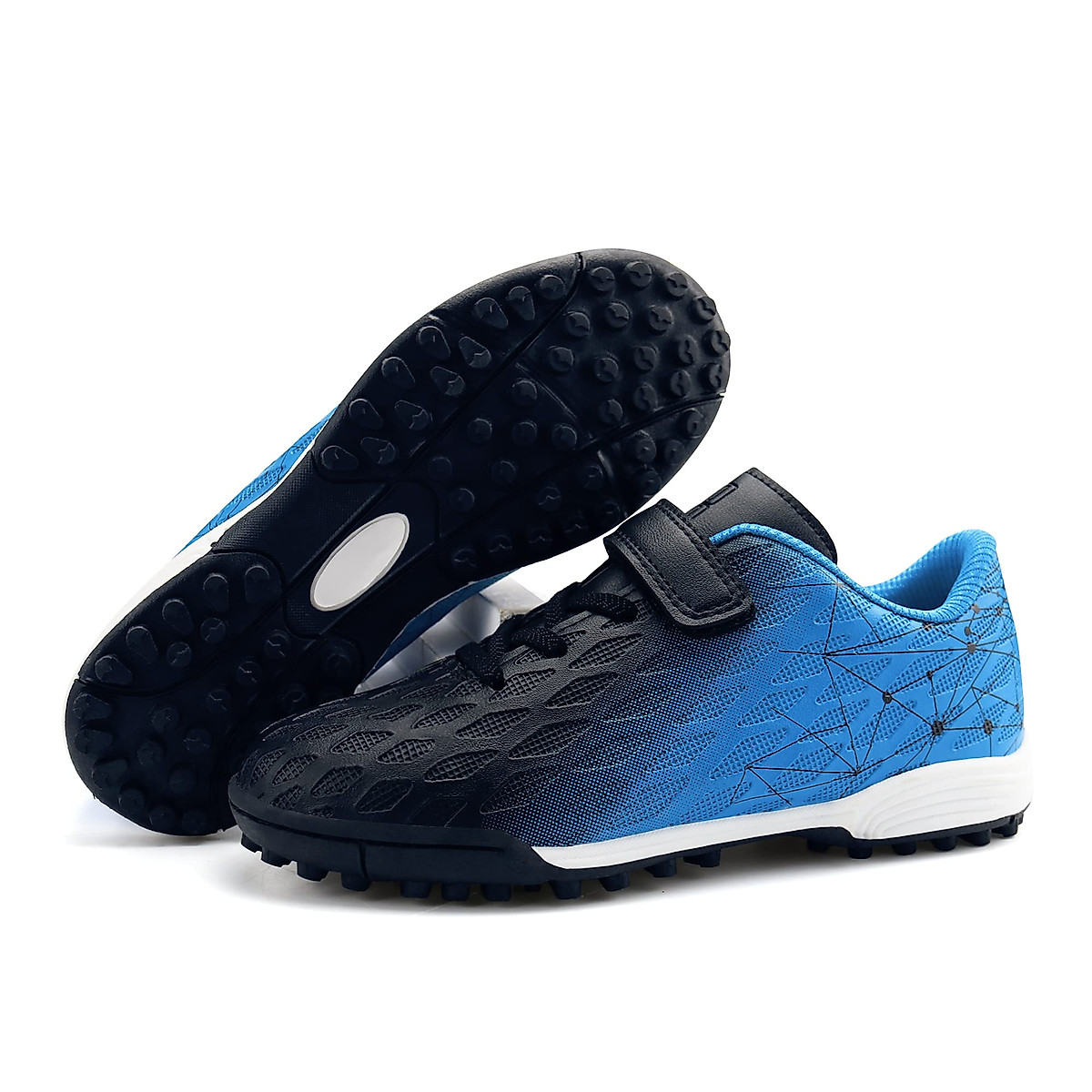 brooman Kids Indoor Soccer Shoes Boys Girls Soccer Cleats Athletic Turf Shoes (3.5,Black Blue)