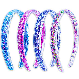 FROG SAC 4 Glitter Headbands for Girls, Sparkly Confetti Headband with Teeth for Kids, Cute Rainbow Pink Purple Blue Hard Head Bands, Little Girl Hair Accessories