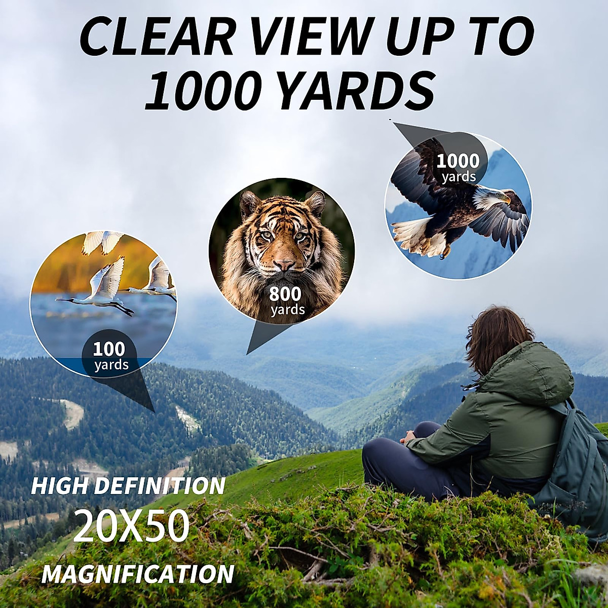 PISEZ 20X50 Binoculars for Adults High Powered with Low Light Vision，Large View Waterproof Binoculars for Bird Watching Hunting Concert Traveling Theater Opera Sightseeing