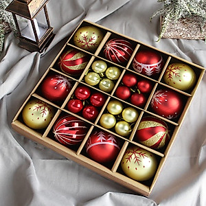 Christmas Balls,Christmas Tree Decorations Ornaments Set,44pcs Shatterproof Plastic Decorative Hanging Ball for Xmas Party Holiday Wedding (Red and Gold)