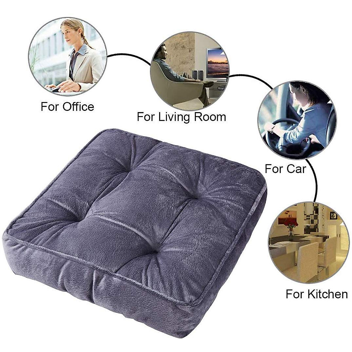 Big Hippo Chair Pads Square Chair Cushion with Ties Soft Thicken Seat Pads Cushion Pillow for Office,Home or Car Sitting 17" x 17"(Grey)
