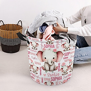 Custom Elephant Laundry Baskets,Personalized Elephant Gifts,Customize Baby Name Laundry Hamper for Kids Boys Girls Adults,Collapsible Clothes Storage Organizer,One Size