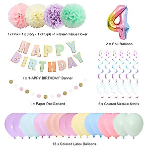 BRT Bearingshui 4th Birthday Decorations, 40 Inch Rainbow Gradient Number 4 Balloon, 4th Birthday Balloon, Happy Birthday Banner, Children’s 4th Birthday Party Supplies for Kids