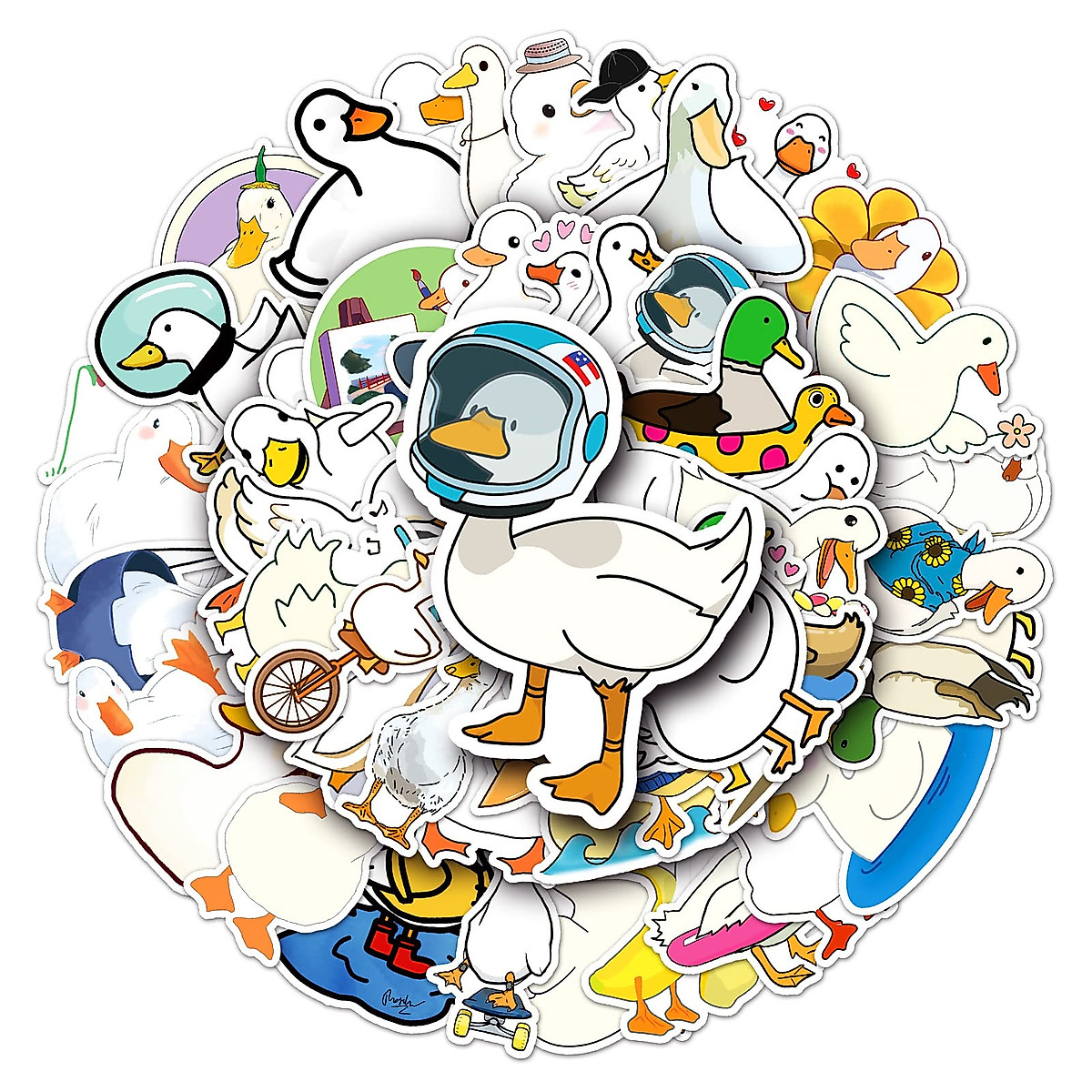 Cute Duck Stickers, 50 Pcs Simulation Cartoon Ducks Vinyl Waterproof Decal,Kids Cognition Sticker Pack for Laptop,Water Bottle,Phone,Desk