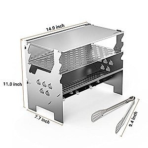 only fire Detachable Portable Charcoal Wood Grill Camping Grill for Picnic, Hiking, Backyard Cooking - with Handbag