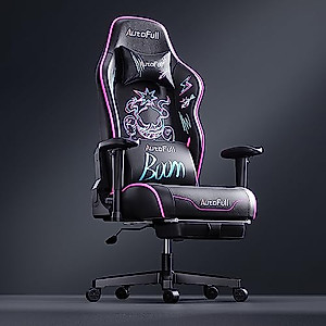 AutoFull C3 Gaming Chair Office Chair with Ergonomic Wingless Cushion PU Leather Racing Style PC Chair with Footrest and Lumbar Support Pillow,Black