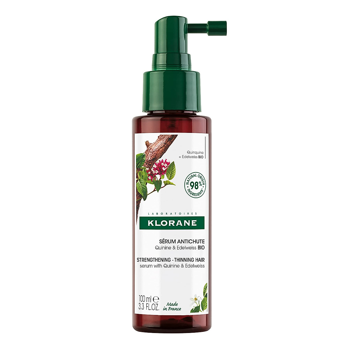 Klorane Strengthening Serum with Quinine and Edelweiss for Thinning Hair, Supports Thicker, Stronger, Healthier Hair, For Men and Women, Paraben, Silicone and Sulfate Free, 3.3 Fl Oz