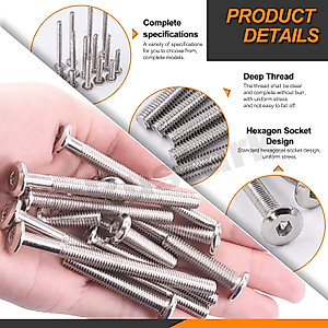 Rustark 141Pcs M6x16mm-80mm 14 Sizes Furniture Joint Connector Bolt & Cap Nut Assortment Kit Flat Hex Socket Cap Bolts Screw Posts for Furniture Chair Crib Belt Leather Binding