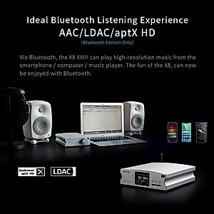aune X8 18th Anniversary Edition-BT DAC/Hi-Res 768k/32bit DSD512/Op-Amp Replaceable, FPGA, USB/COAX/OPT, Bluetooth5.1 aptX-HD LDAC/RCA Preamp&Line Out/TRS Out, for PC/Phone OTG/player (Black)