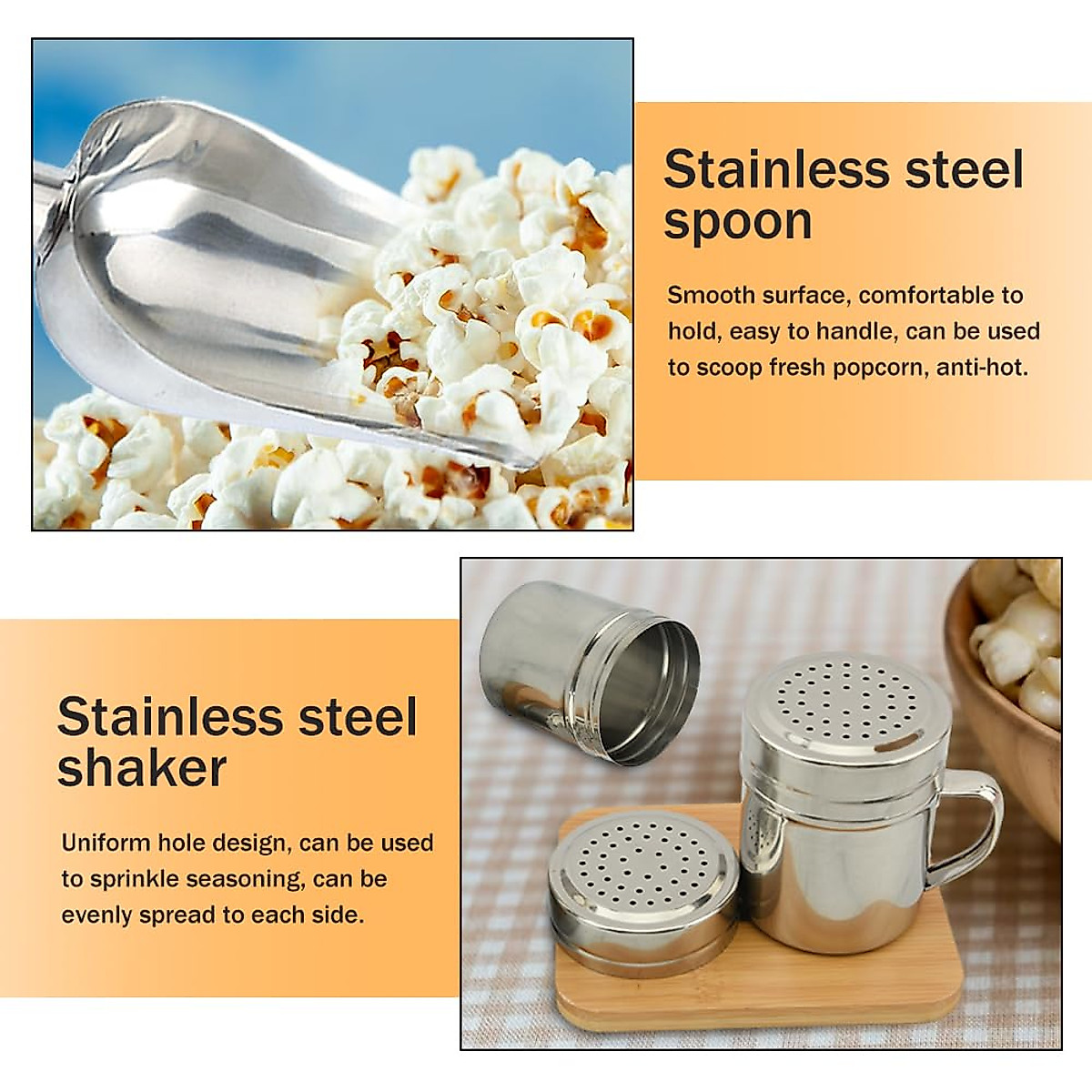 203 PCS Popcorn Machine Supplies Set, 200 PCS Popcorn Paper Bags with Popcorn Scoop, 2PCS Season Salt Shaker, Popcorn Supplies for Popcorn Machine