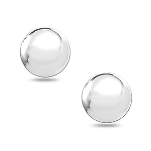 LeCalla 925 Sterling Silver Omega Back Earrings Jewelry Large Italian Design Round Dome Button Omega-Clip Back Stud Earring for Women 16 MM