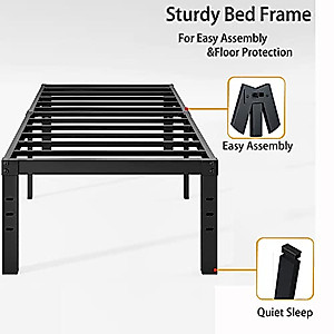 Joceret Twin XL 14 Inch Metal Bed Frame with Sturdy, Heavy Duty,Stable Structure,Easy Assembly,Bedroom,Guest Room,No Box Spring Needed, Iron,Child,Black