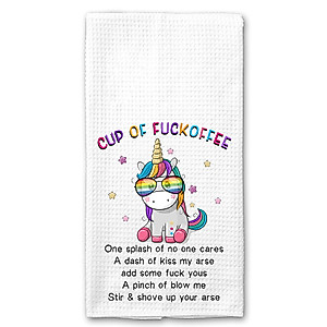 Cup of Fuckoffee Funny Unicorn Microfiber Kitchen Tea Bar Towel Gift for Women