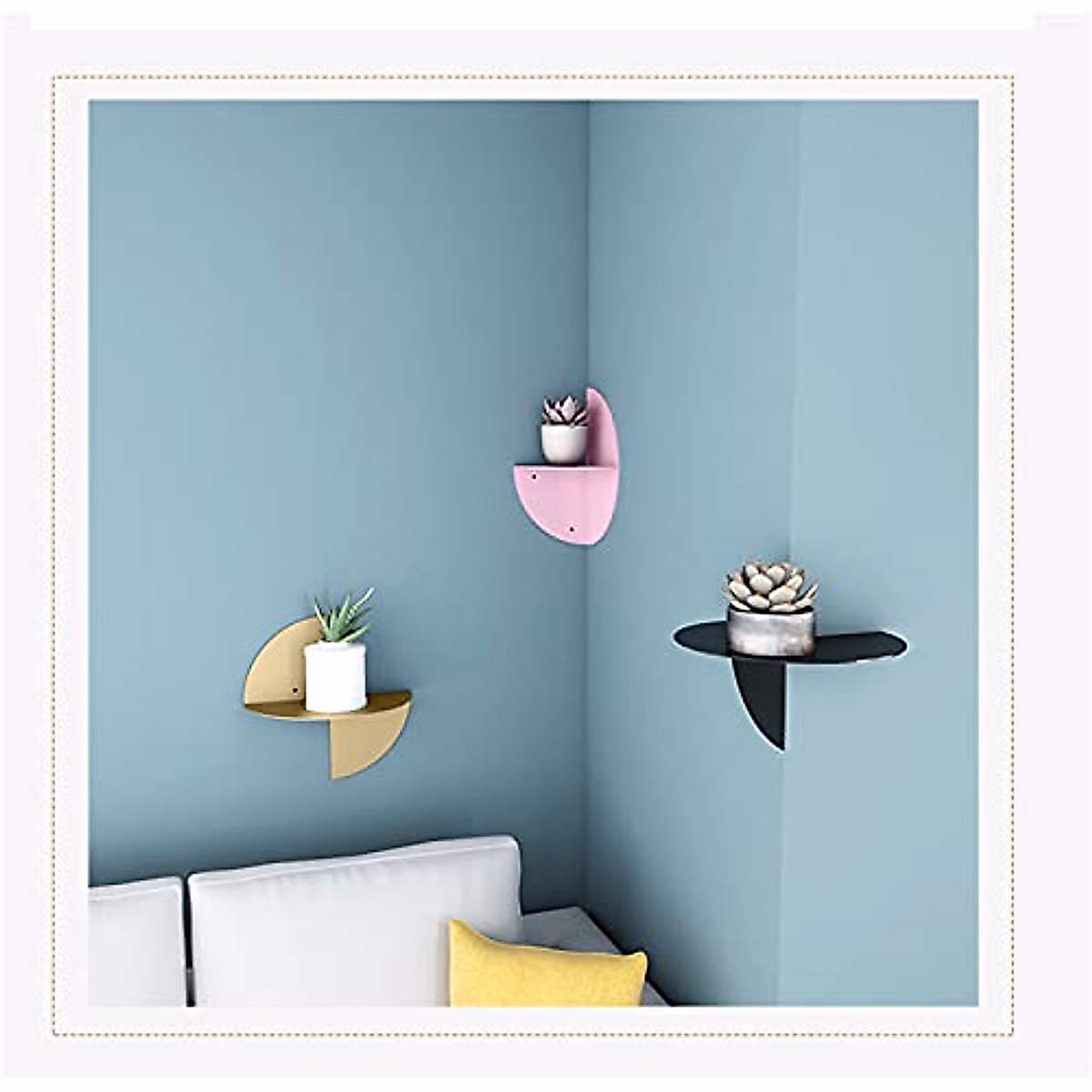 QUYONG Craft Floating Corner Shelf, European Background Metal Wall Solid Iron Decoration ​Wall Hanging Storage Rack for Home Office Restaurant,Gray,B