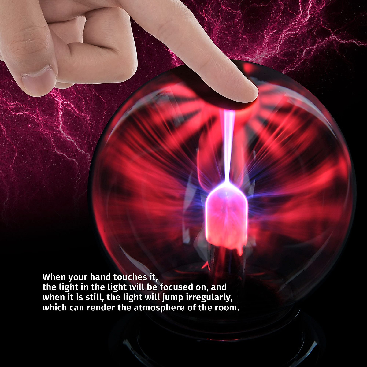 PowerTRC Plasma Ball, 3 inch Plasma Night Lamp, USB or Batter Powered Respond to Touch Plasma Globe, Party Props, Home Bedroom Decoration Christmas Novelty Gift for Kids