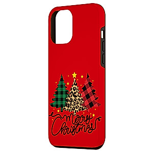 iPhone 14 Pro Max Merry Christmas Trees with Buffalo Plaid & Leopard phone Case