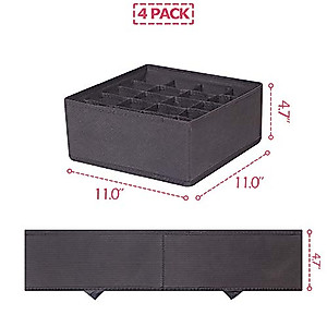 DIOMMELL 4 Pack Foldable Cloth Storage Box Closet Dresser Drawer Organizer Fabric Baskets Bins Containers Divider for Clothes Underwear Socks Lingerie Clothing, Dark Grey 40-0000