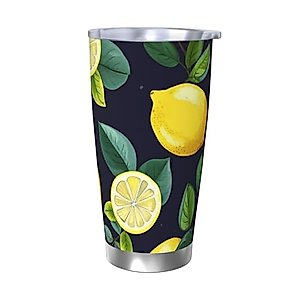 Lemon fruit Tumbler with Lid and Straw 20oz Stainless Steel Car Cup for Hot and Cold Drinks, Double Wall Insulated Travel Coffee Mug Reusable Drink Thermos Cup Birthday Gifts