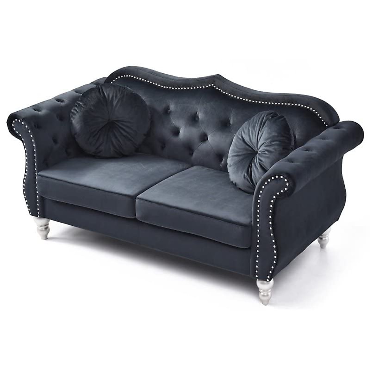 Pemberly Row 17" Transitional Tufted Velvet Loveseat in Black