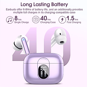 2024 Bluetooth 5.3 Headphones Wireless Earbuds HiFi Stereo, 40H Playtime in-Ear Earbud, Bluetooth Earbuds with LED Power Display, IP7 Waterproof Wireless Earphones Sport Headset for Android iOS