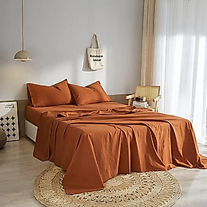 LifeTB Pumpkin Caramel Sheets Set Twin Size Bedding Sheets 100% Washed Microfiber Bed Sheets Deep Pocket 3 Pieces Sheets Breathable Cooling Bed Sheets - Easy Fit Rust Color Bedding Sheets