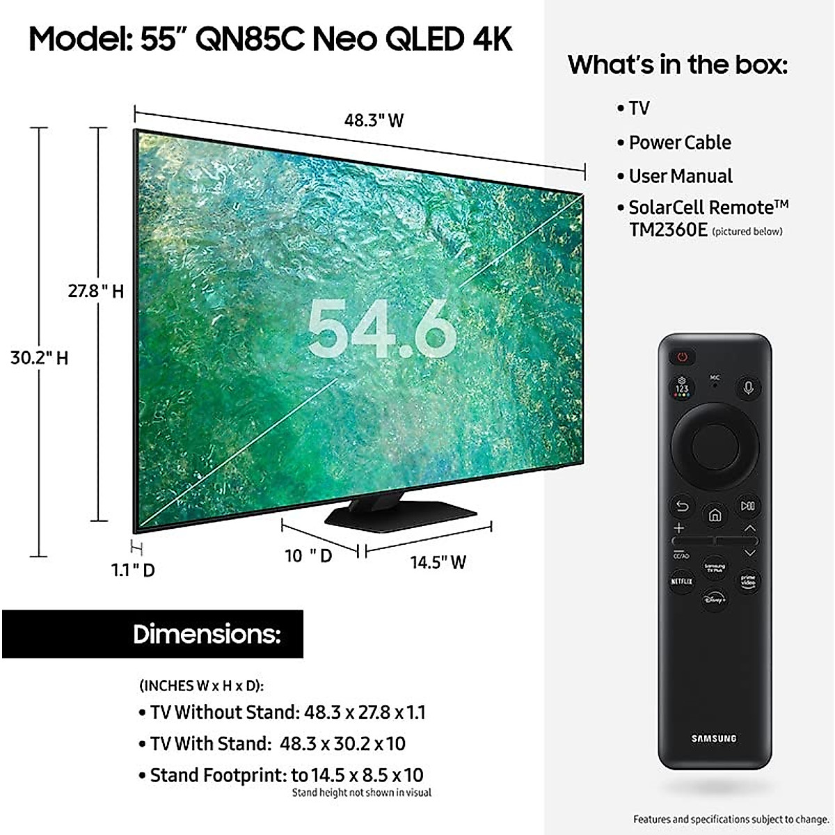 SAMSUNG 55-Inch Class Neo QLED 4K QN85C Series Neo Quantum HDR, Dolby Atmos, Object Tracking Sound, Motion Xcelerator Turbo+, Gaming Hub, Smart TV with Alexa Built-in (QN55QN85CAFXZA, 2023 Model)