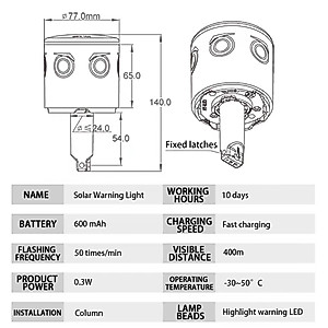 QXMH Solar Strobe Warning Light: Flashing Super Bright 360 Degree, Automatically Turn On&Off, Traffic Light Emergency Strobe Lightfor Construction, Dock, Marine,Crane Tower, Factory (White)