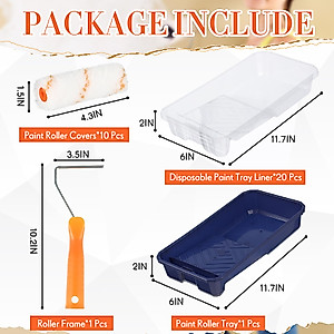 Qilery 32 Pcs 4 Inch Paint Roller Tray Set Includes Paint Roller Tray 20 Pcs Disposable Paint Tray Liners 10 Pcs Paint Roller Covers Paint Roller Frame with Handle for Home Wall Furniture Painting