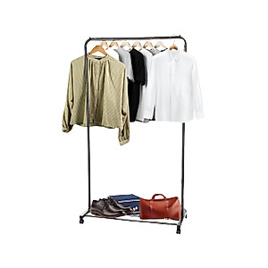 USTECH Heavy Duty Garment Rack with Sturdy Wheels | 450 lb Load Capacity | Adjustable Metal Clothing Anti-Slip Rack for Hanging Clothes, Lockable for Stability (Single Rod)