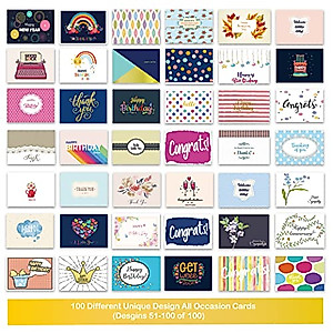 100 All Occasion Cards Greeting Cards Assortment Box With Envelopes,5 X 7 Inch Assorted Greeting Cards With Greeting Inside.Greeting Cards Assortment For Birthday,Thank You,Sympathy,Baby,Wedding And More.Premium Greeting Card Organizer Box With Sticker An