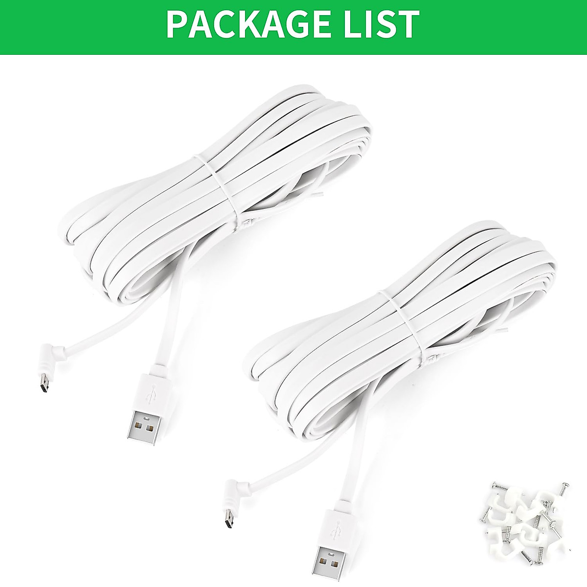 2Pack 30FT Power Cable Compatible with WYZE Cam Pan V3, 90 Degree L-Shaped Flat Micro USB Extension Cable for WYZE Cam Pan V3 (White)
