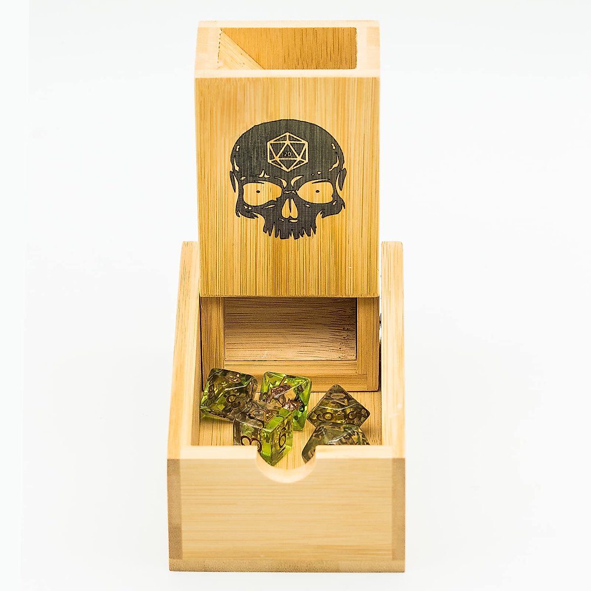 Cusdie Bamboo Dice Tower Foldable Wooden Die Roller Castle Rolling Case for Dungeons and Dragons, Board Game, D&D, RPG(Skull)