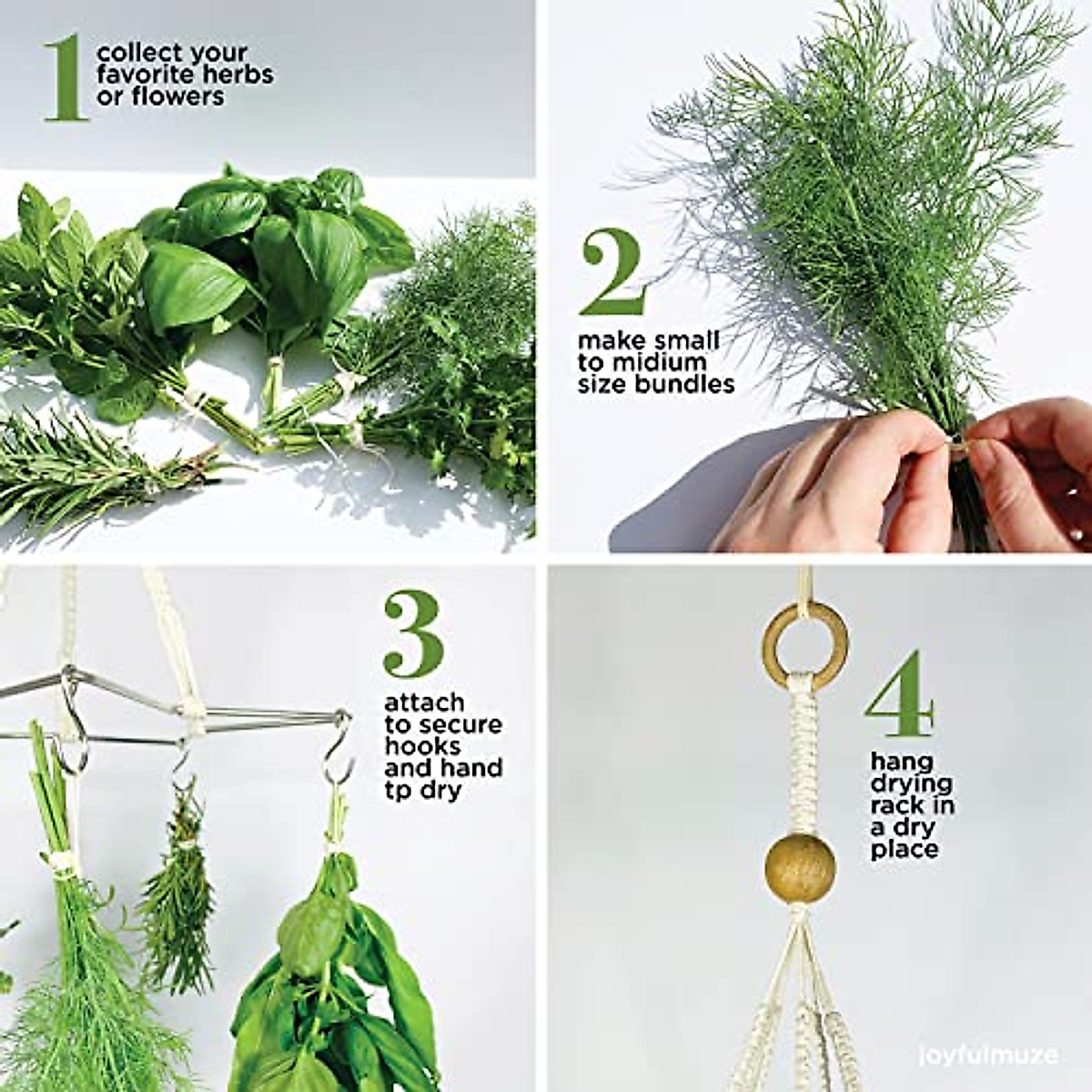 Generic Handcrafted Herb Drying Rack Flower Drying, Boho Star Kitchen Decor Dryer, Plant Hanger Indoor, Macrame Mobile Hanging Gift for Gardener and Lover, 6 Hooks, FLOWERHERB01, Ivory