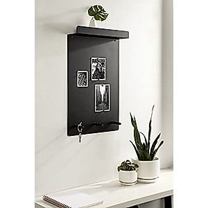 Kate and Laurel Mezzo Modern Wall Organizer Board, 15 x 24, Black, Decorative Magnetic Metal Board with Hooks