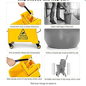 Commercial mop Bucket with Wheel mop Bucket, Household mop Bucket is Very Suitable for Cleaning Industrial Floors at Home (Yellow and Blue)