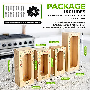 Hadi Home Ziplock Bag Storage Organizer - Premium Bamboo Kitchen Drawer or Wall Food Storage Bag Organizer Holders - With ZO4-BO1-HH BO