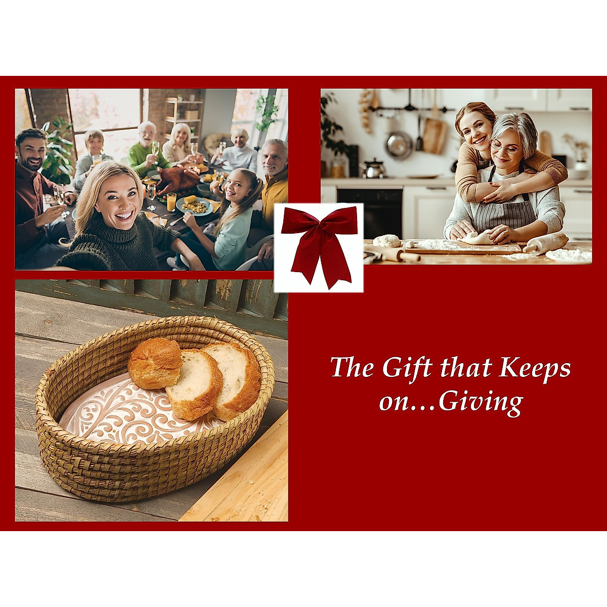 Bread Warmer Basket with Stone - Bread Basket for Serving Tortilla, Sourdough, Bakers Gift, Warming Terracotta, House New Home Gifts for Kitchen, Bread Maker Women, Men, Birthday, Hostess Farmhouse