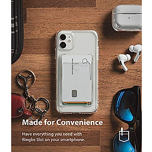 Ringke Slot Card Holder (2 Pack) Designed for Smartphones, Adhesive Stick On Wallet Case Minimalist Slim Hard Premium Credit Card Cash Sleeve - Clear Mist