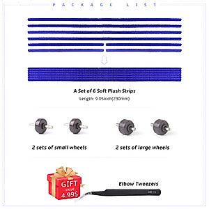 Soft Plush Strips and Wheels Kit Compatible with Dyson Vacuum Cleaner Soft Roller Cleaner Head Replacement parts, A Set of 6-Strips 9.1-Inch Soleplate Strips