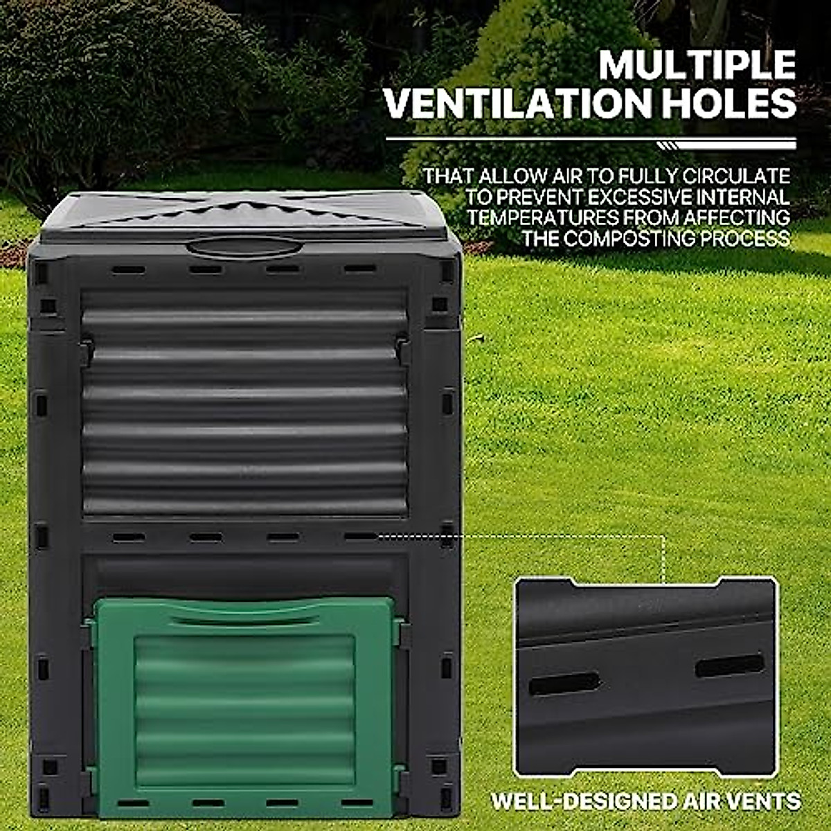 MoNiBloom 80 Gallon Large Compost Bin, BPA Free Outdoor Composting Tumblers for Garden Patio, All-Season Fast Working Rotating Chamber Composters for Garden Patio w/Sliding Door