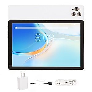 VINGVO HD Tablet, 5GWIFI 10 Inch Tablet 5MP Front 13MP Rear Night Reading Mode 100-240V Octa Core Processor IPS Screen for Android 11 for Reading (White)